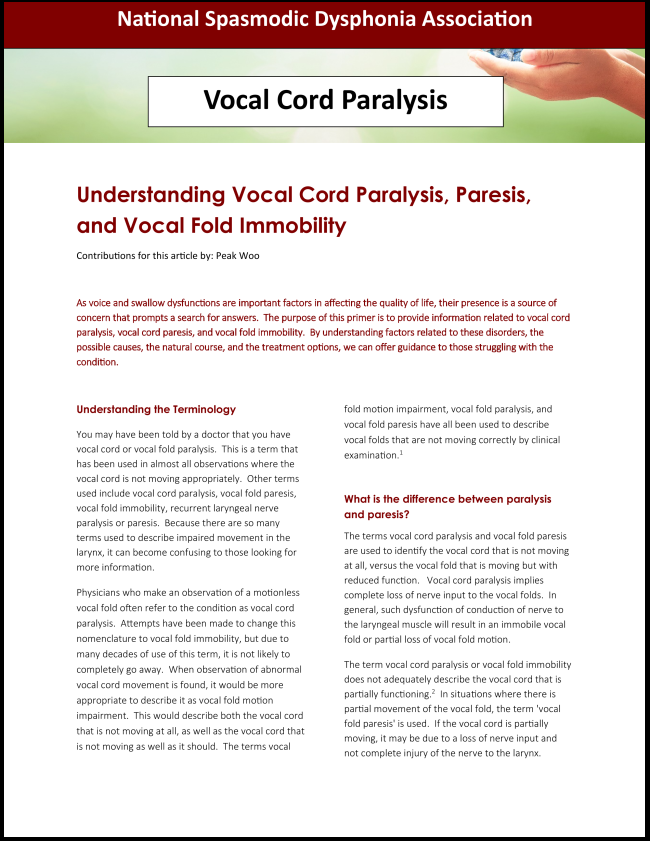 Vocal Cord Paralysis - Dysphonia International